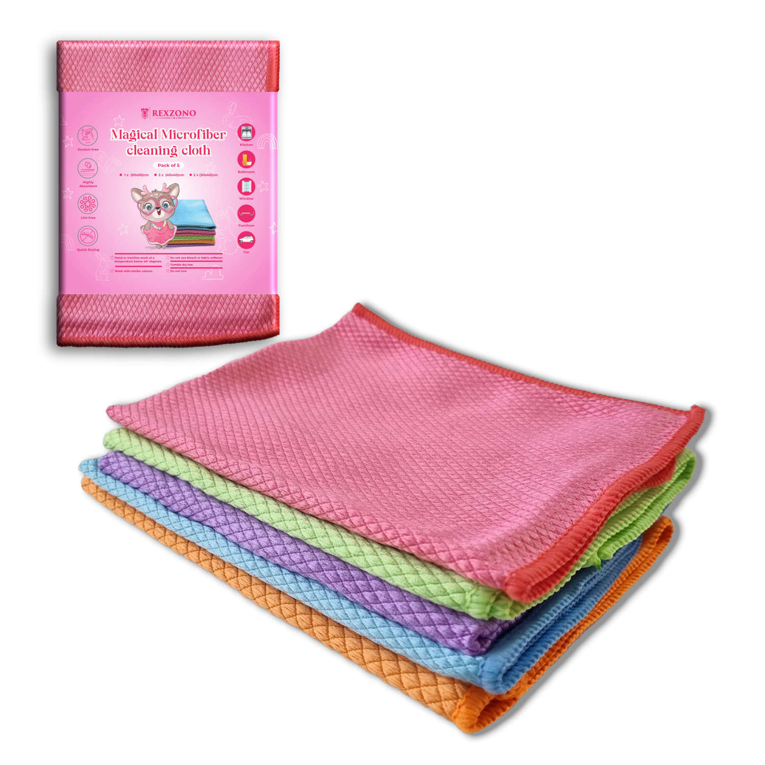 Window & Glass Cleaning Microfibre Cloths Streak Free - Rexzono